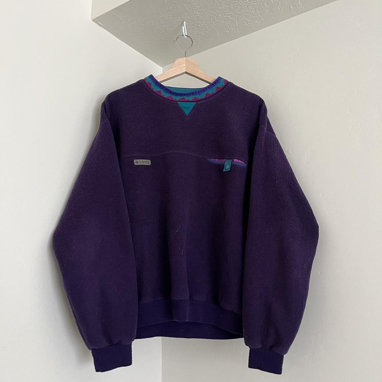Vintage 80s Columbia aztec fleece crewneck sweater... - Depop