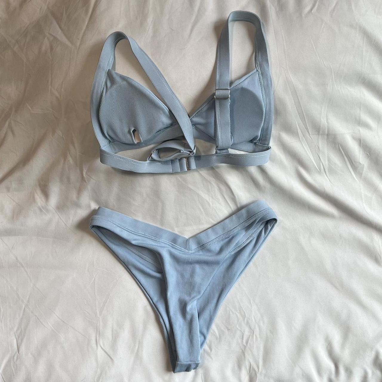 Baby blue, textured thong bikini. Very cheeky.... - Depop