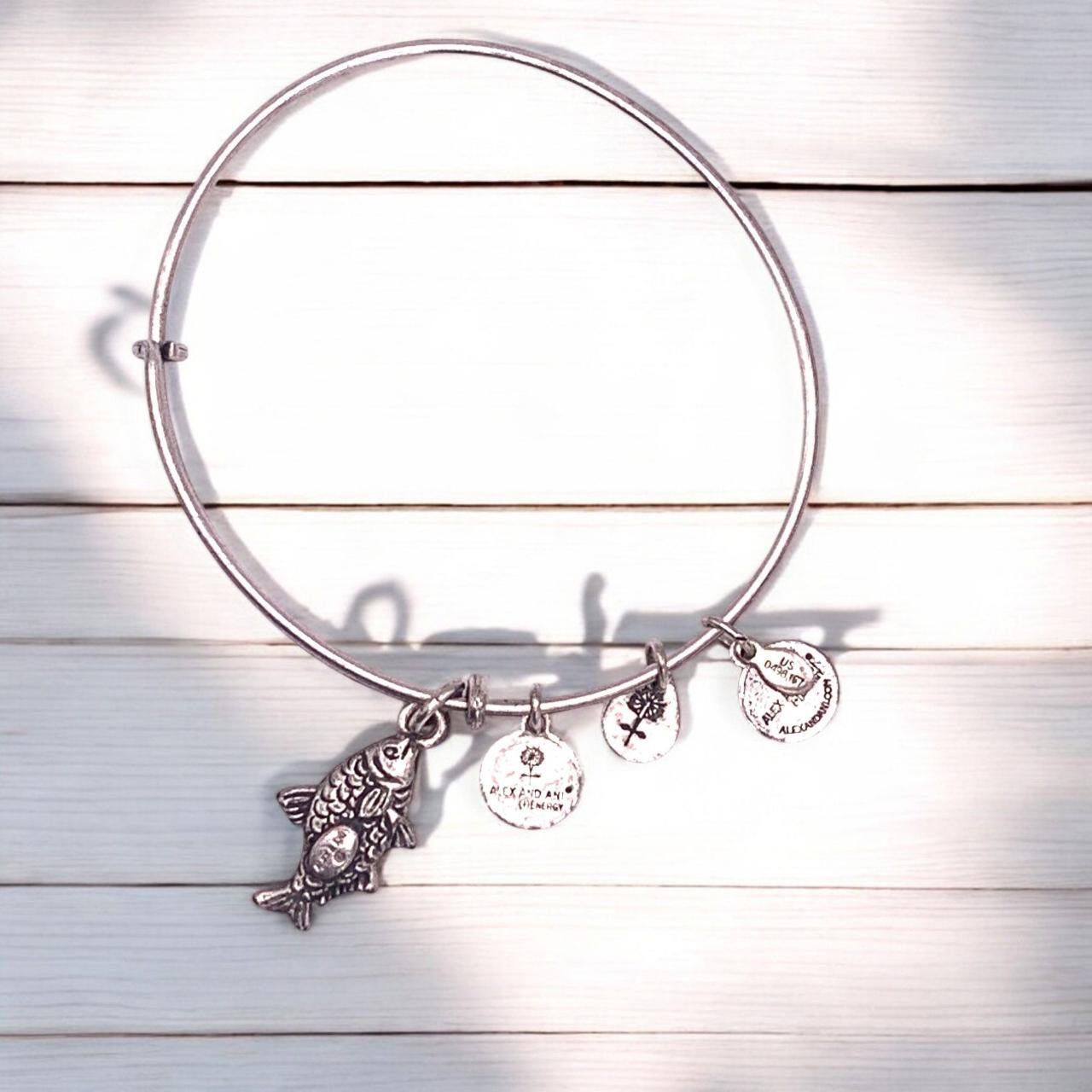 Alex & Ani Fish Charm Bangle Bracelet Expandable... | Depop