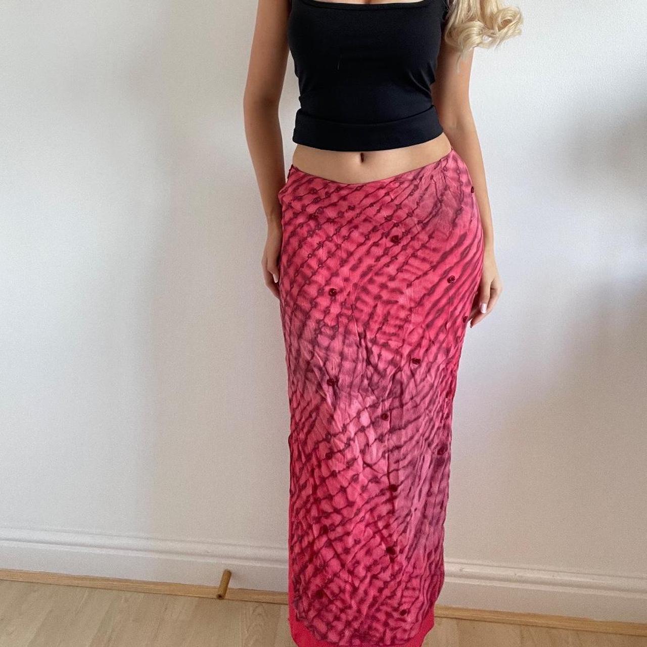 Y2K pink tie dye mesh maxi skirt with double mesh... | Depop Y2K pink tie dye mesh maxi skirt with double mesh... | Depop