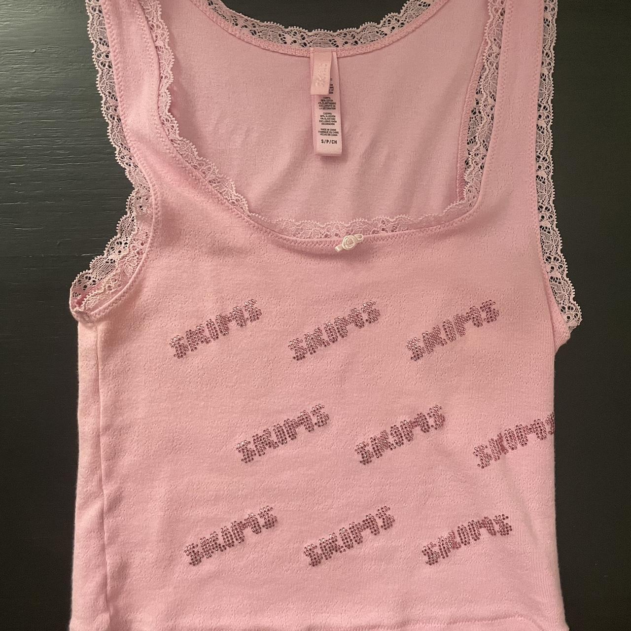 SKIMS limited edition pink rhinestone logo lace... - Depop