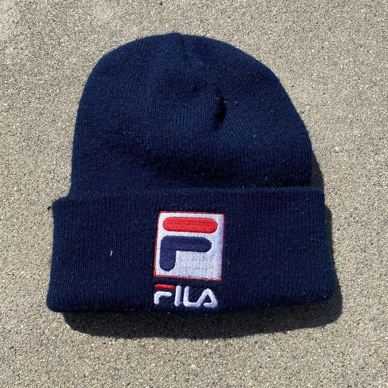 Vintage FILA beanie Blue with no major flaws Light... - Depop