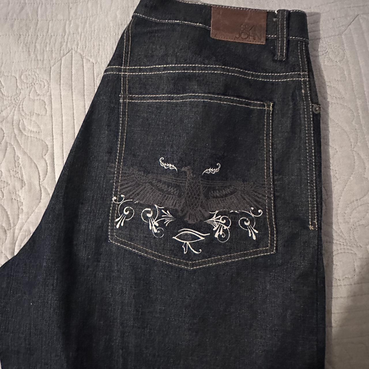 Baggy Charcoal Sean John Jeans with design on back... - Depop