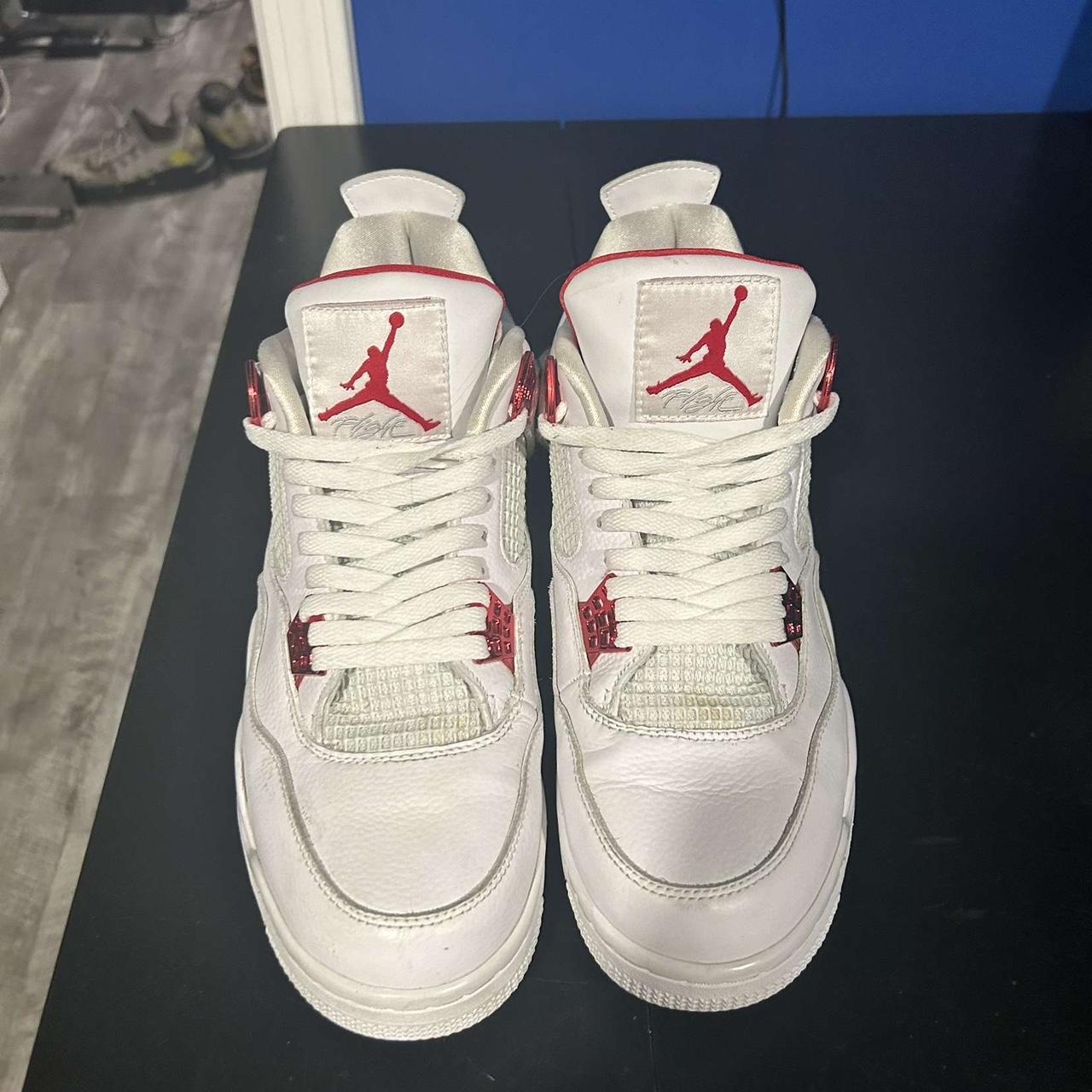 (message before buying) Red Metallic Jordan 4s size... - Depop