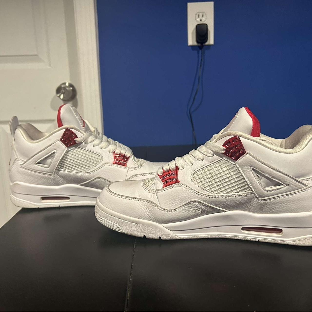 (message before buying) Red Metallic Jordan 4s size... - Depop