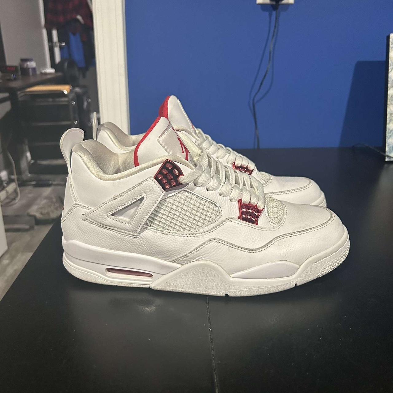 (message before buying) Red Metallic Jordan 4s size... - Depop