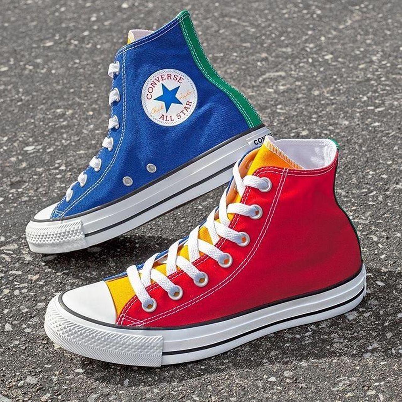 converse: solid primary color blocks worn... - Depop