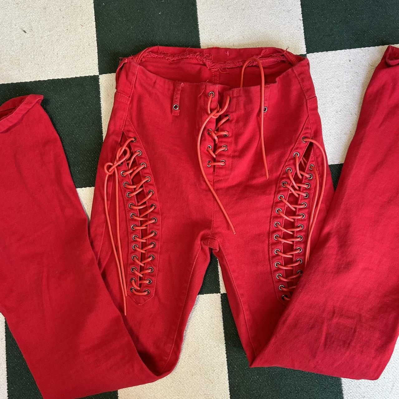 Edikted red lace up pants, sooo cute just not my... - Depop