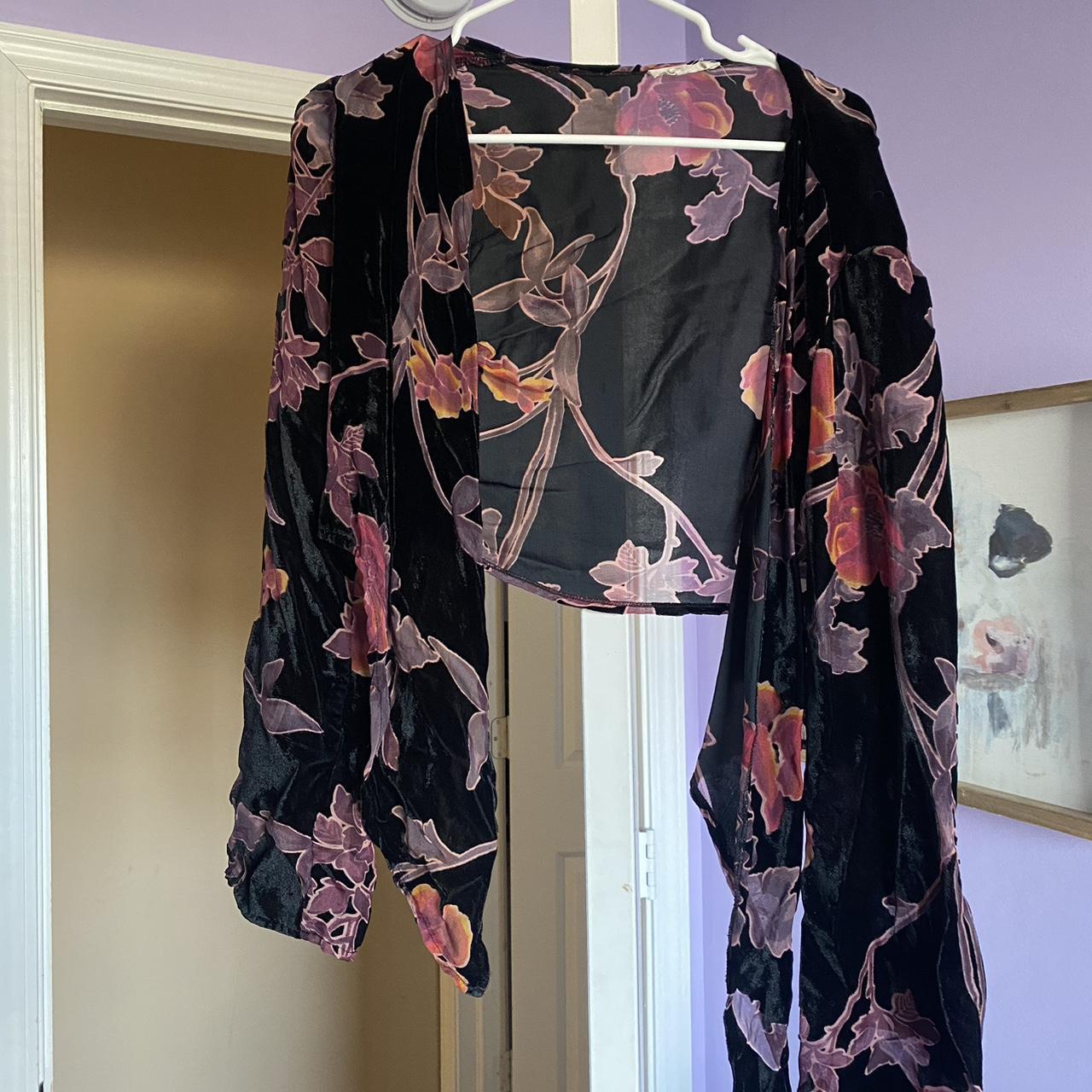 Small see through cropped velvet cover up - Depop