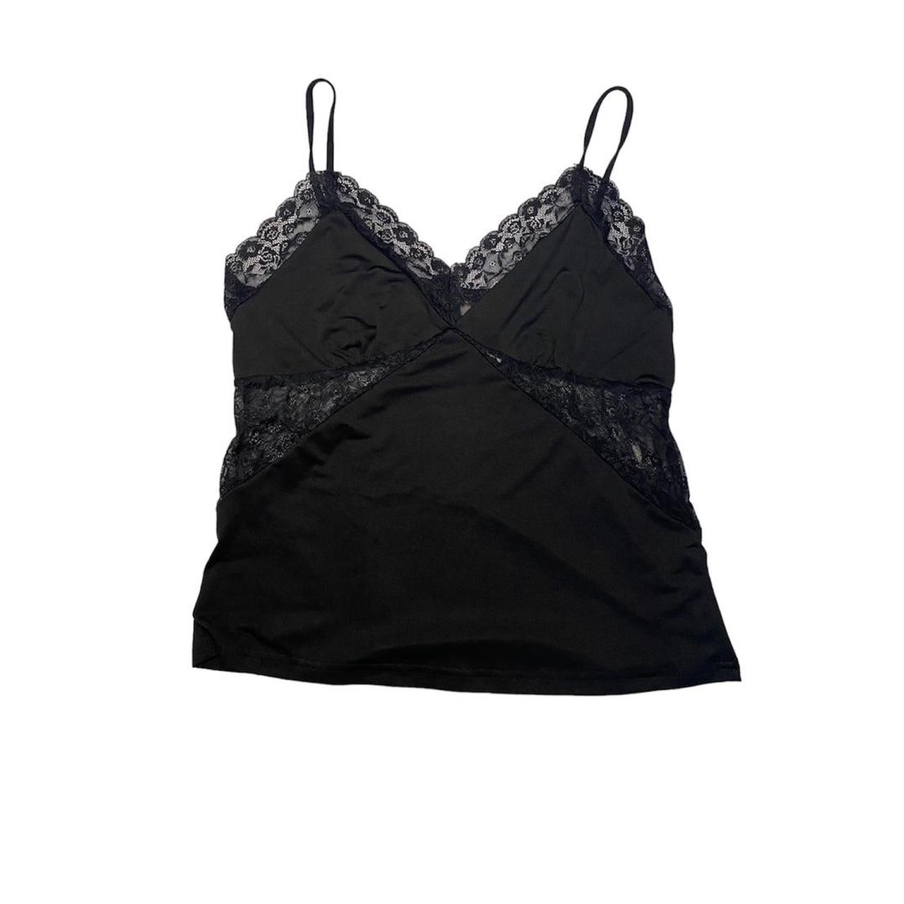 black lacy tank adjustable spaghetti straps size:... - Depop