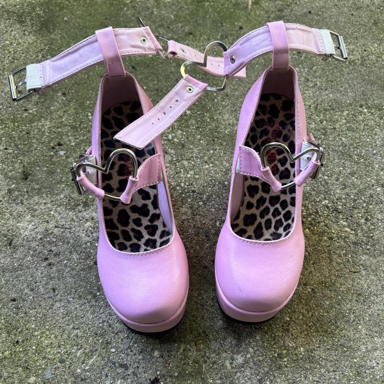 Poison 99-2 Pink Demonias with heart buckles 6 1/2... - Depop