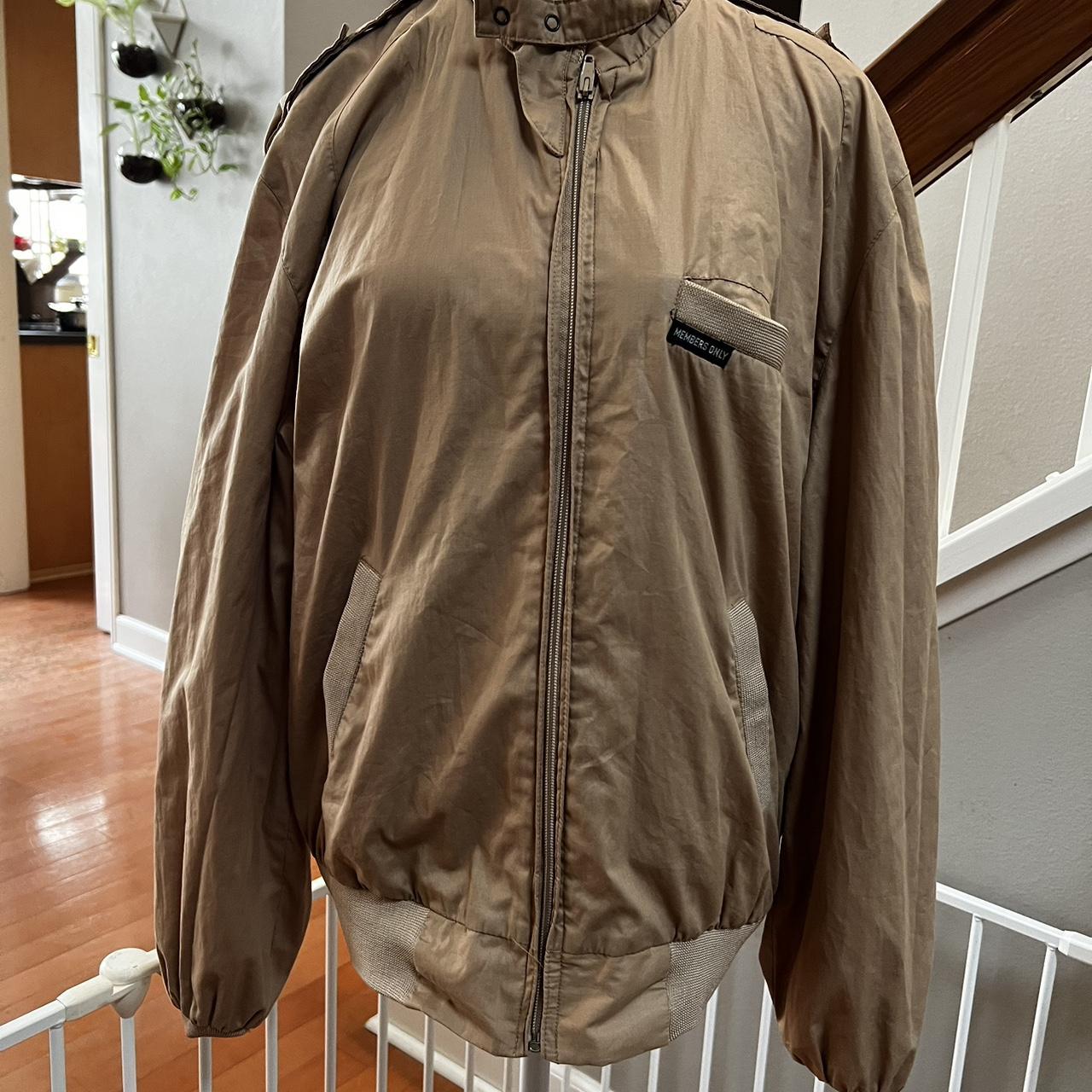 size 42 members only tan jacket snag show in second... - Depop