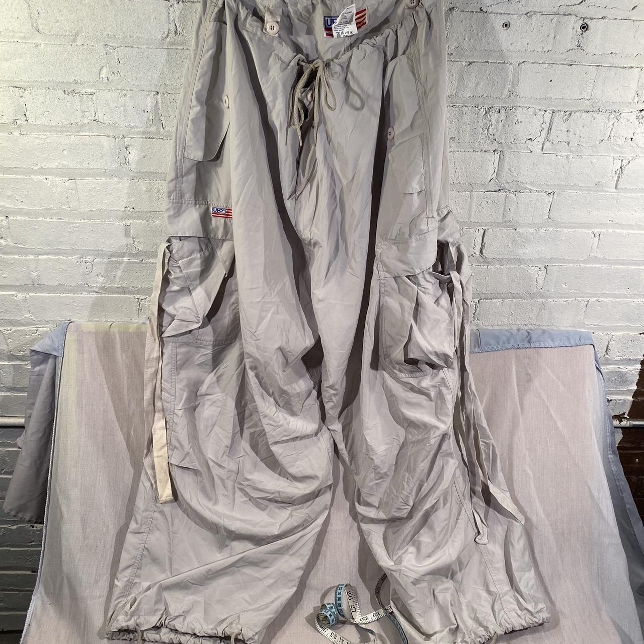 Y2K light grey, super baggy UFO raver cargo pants.... - Depop