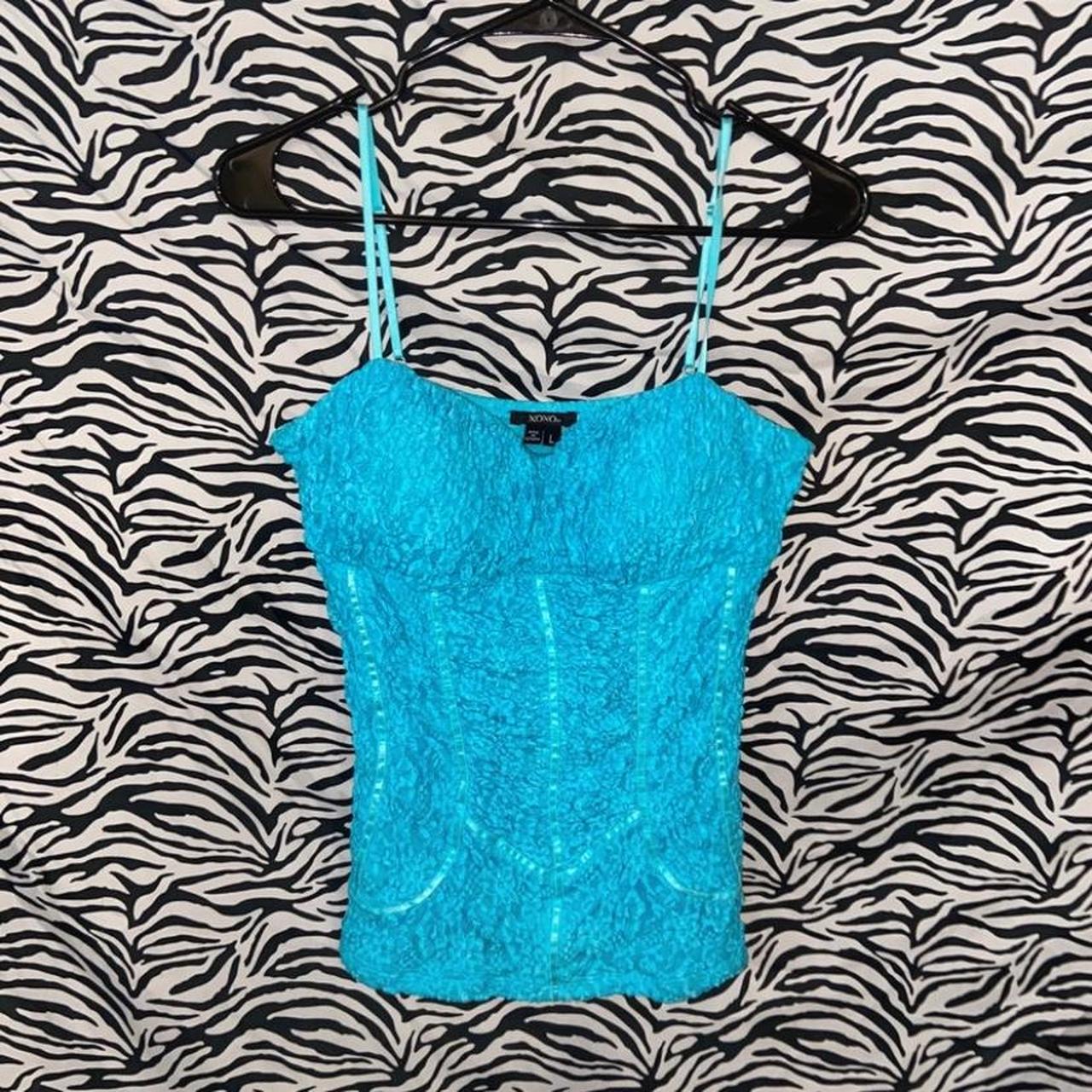 2000s lace cami bright light blue color adjustable... - Depop