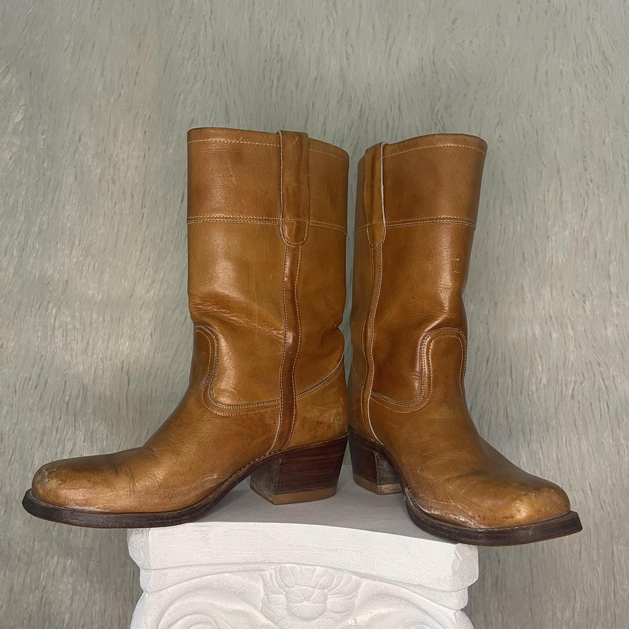 Vintage 70s Stacked Heel Leather Boots Men’s size... - Depop