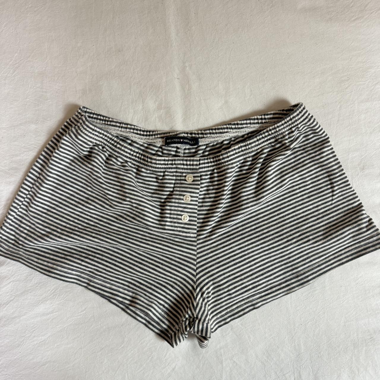 grey and cream striped brandy boxer shorts - Depop