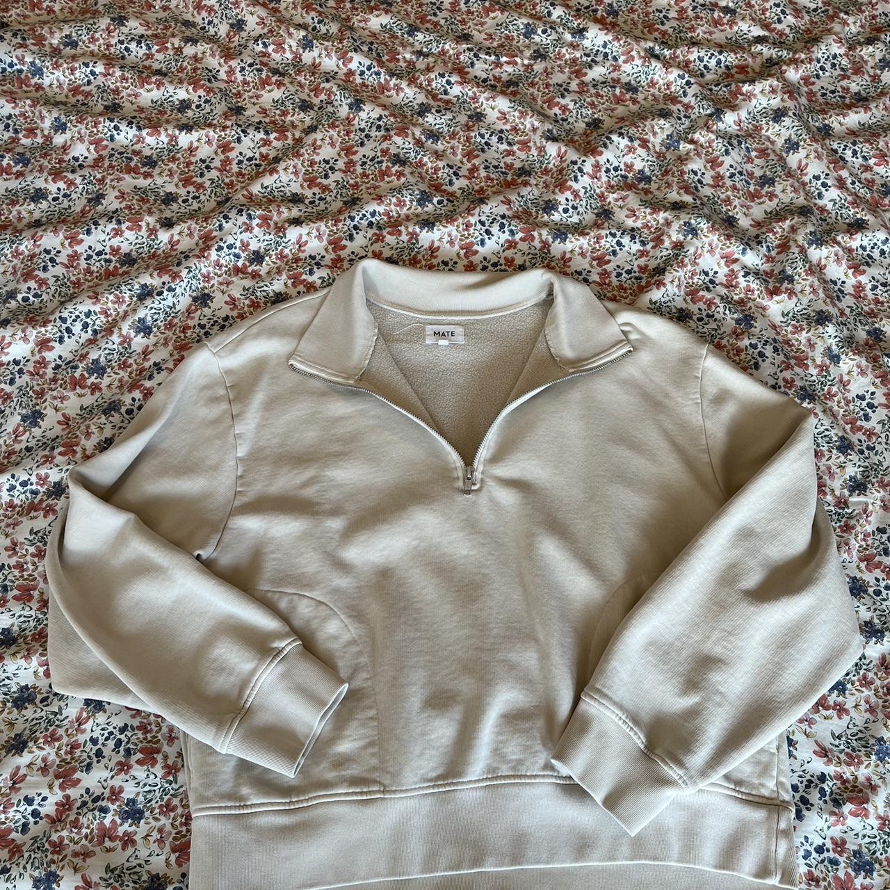 Cream half-zip organic cotton fleece by Mate the... - Depop