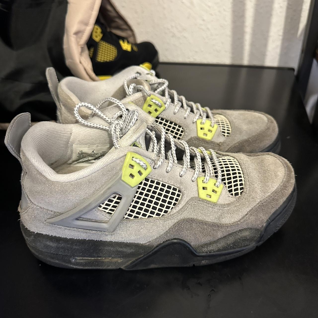 Jordan 4s grey black and neon green Size women’s 6... - Depop