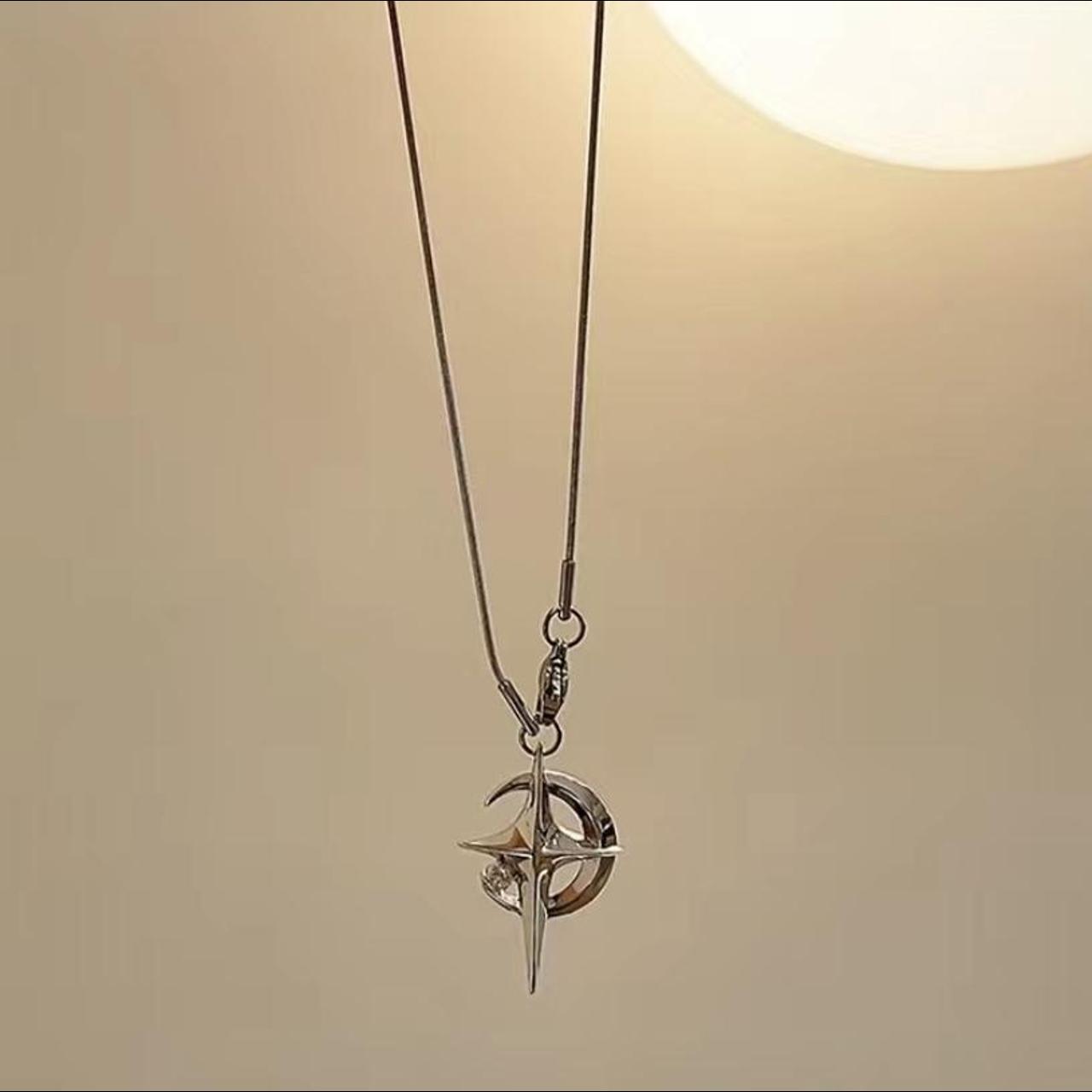 Gorgeous Y2k Moon Star Pendant Galaxy Necklace -... - Depop