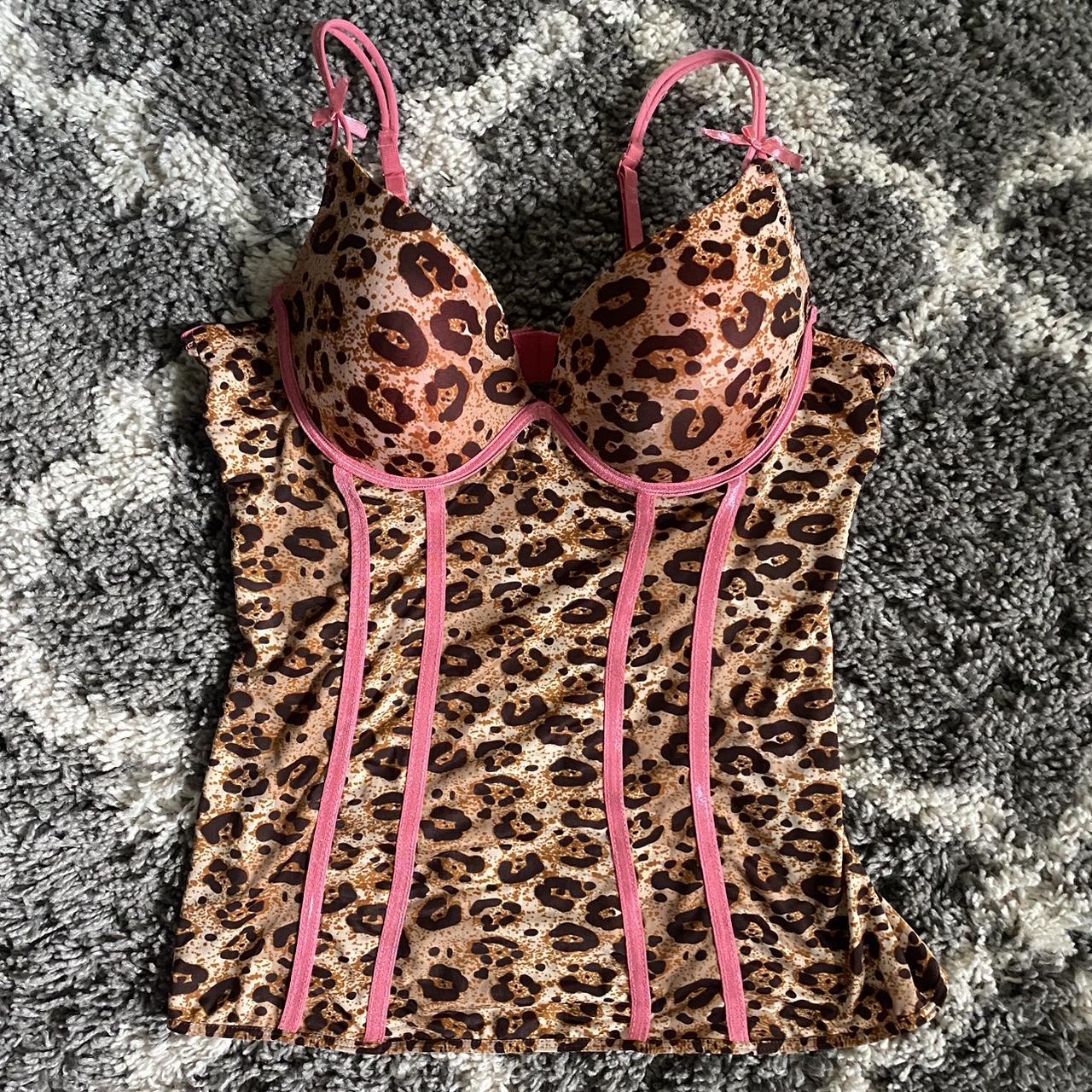 y2k bimbo pink and leopard print cunty tank with the... - Depop