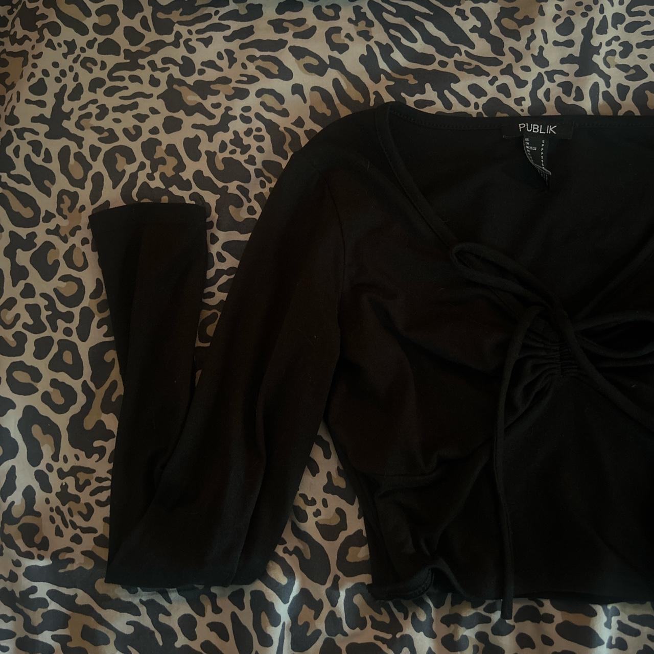 black long sleeve, scrunched tie up (cropped) you... - Depop
