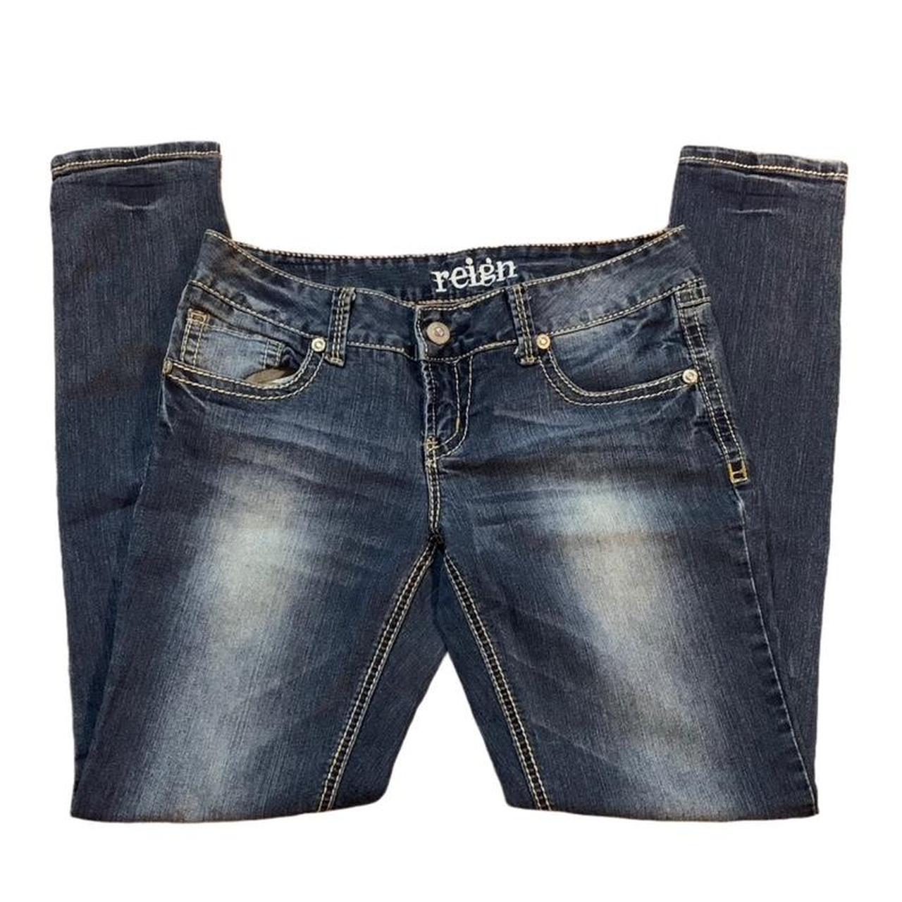 reign embroidered women’s skinny jeans size: 9 dm... - Depop