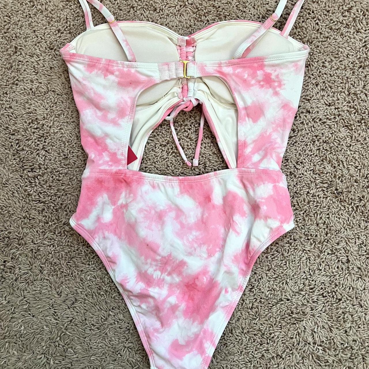 Xhilaration Womens Pink And White Swimsuit One Piece Depop