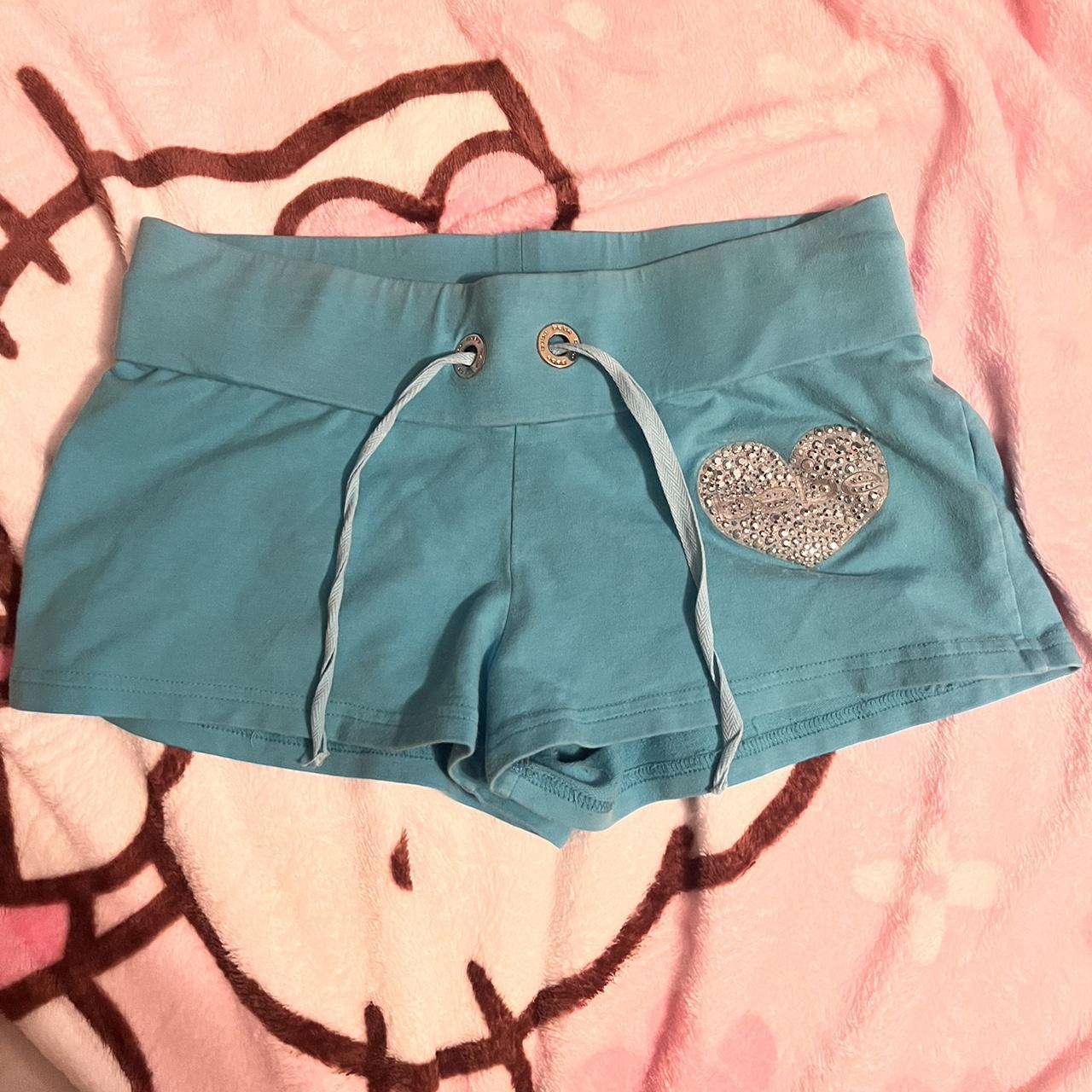 Bebe Women's Blue and Silver Shorts | Depop