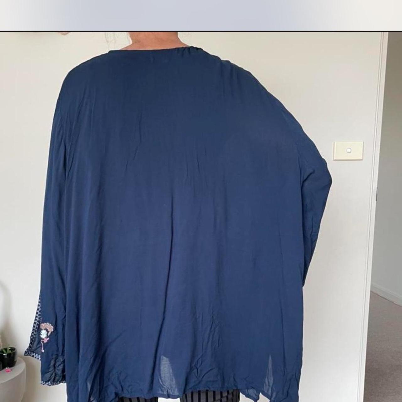 Navy blue embroidered bell sleeve tunic top #bohostyle | Depop