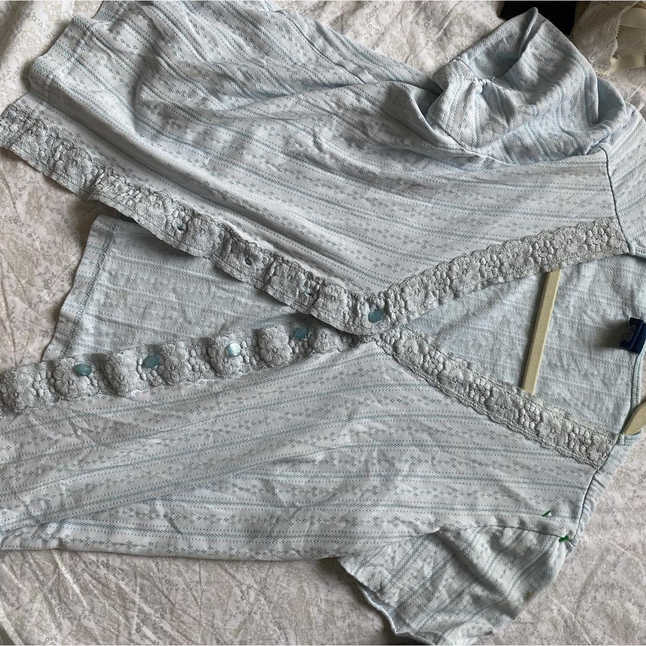 dainty lace baby blue button up! so cute for... - Depop