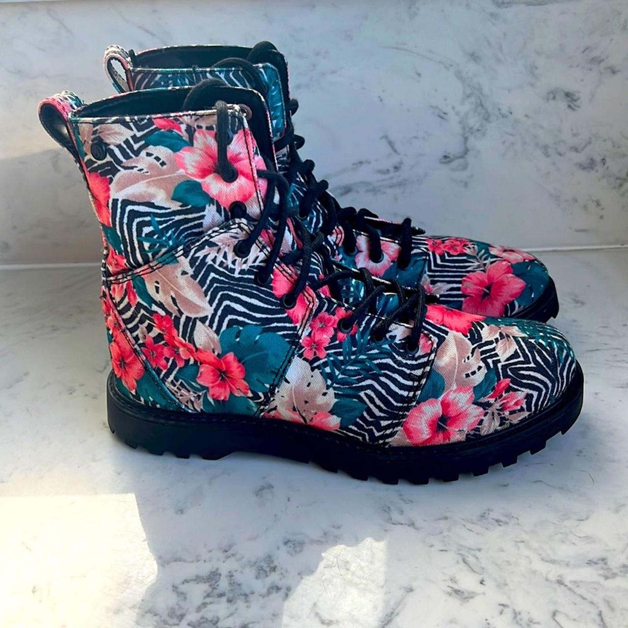 Volcom Shoes "Go Figure" Floral Print Combat Boots... - Depop