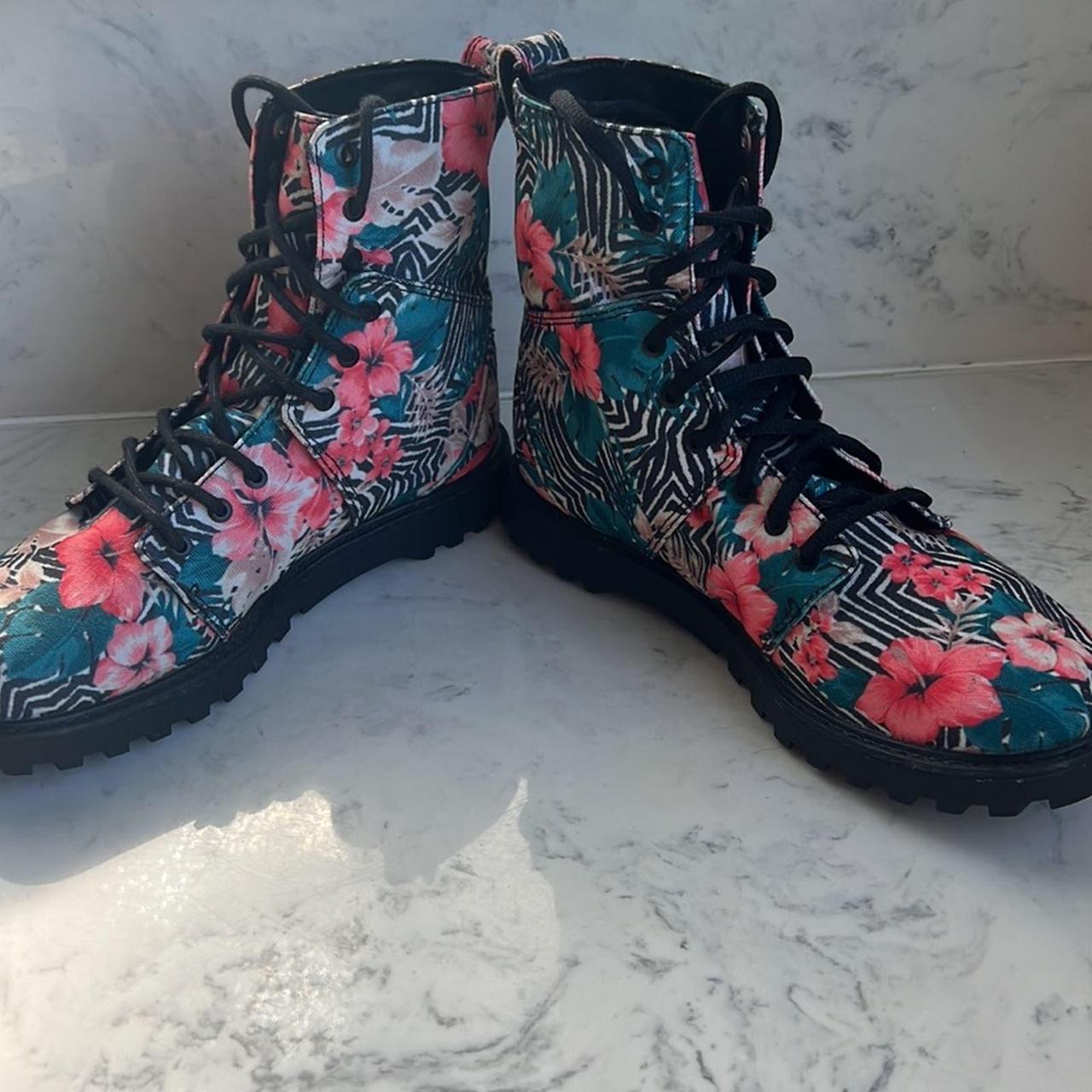 Volcom Shoes "Go Figure" Floral Print Combat Boots... - Depop