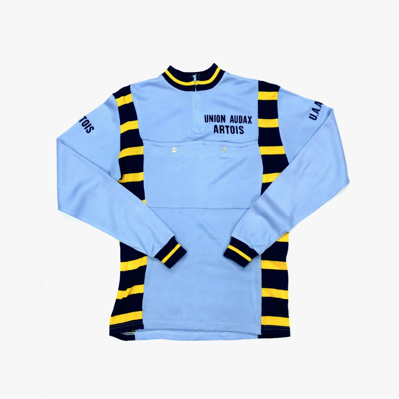 Vintage Cycling Jersey 90s Blue knitted long sleeve... - Depop