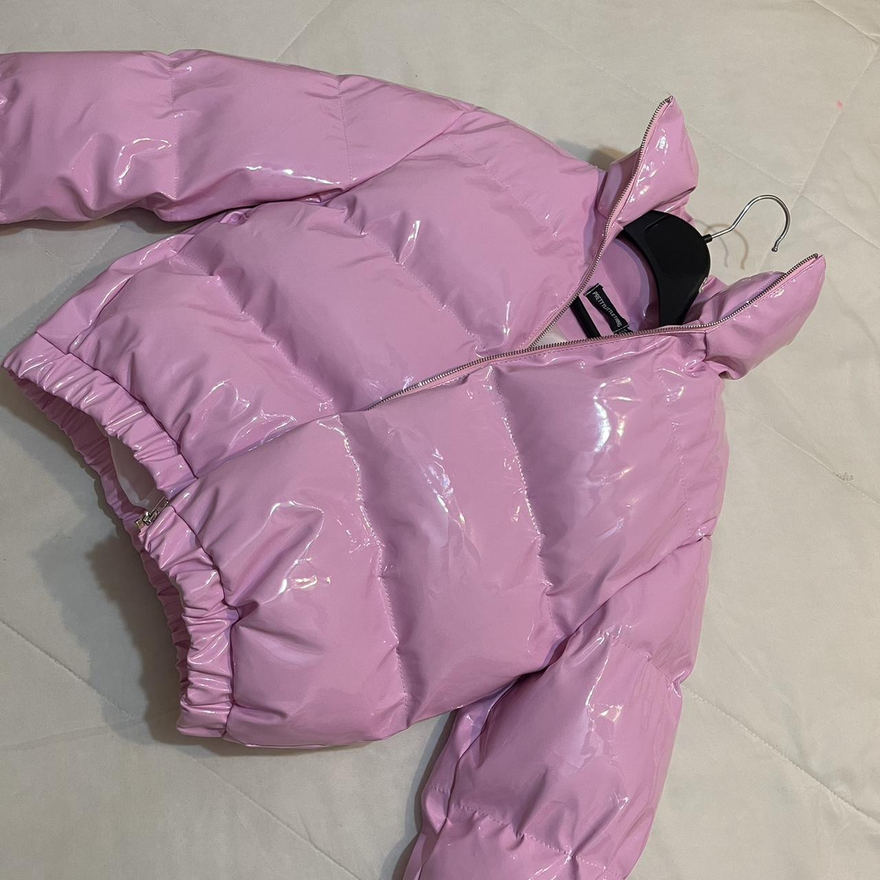PRETTYLITTLETHING Pink Vinyl Cropped Puffer Jacket... - Depop