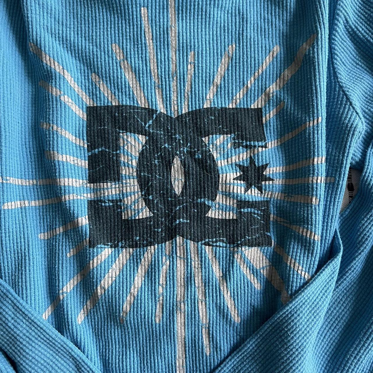 Off the shoulder Blue and White DC Long sleeve... - Depop