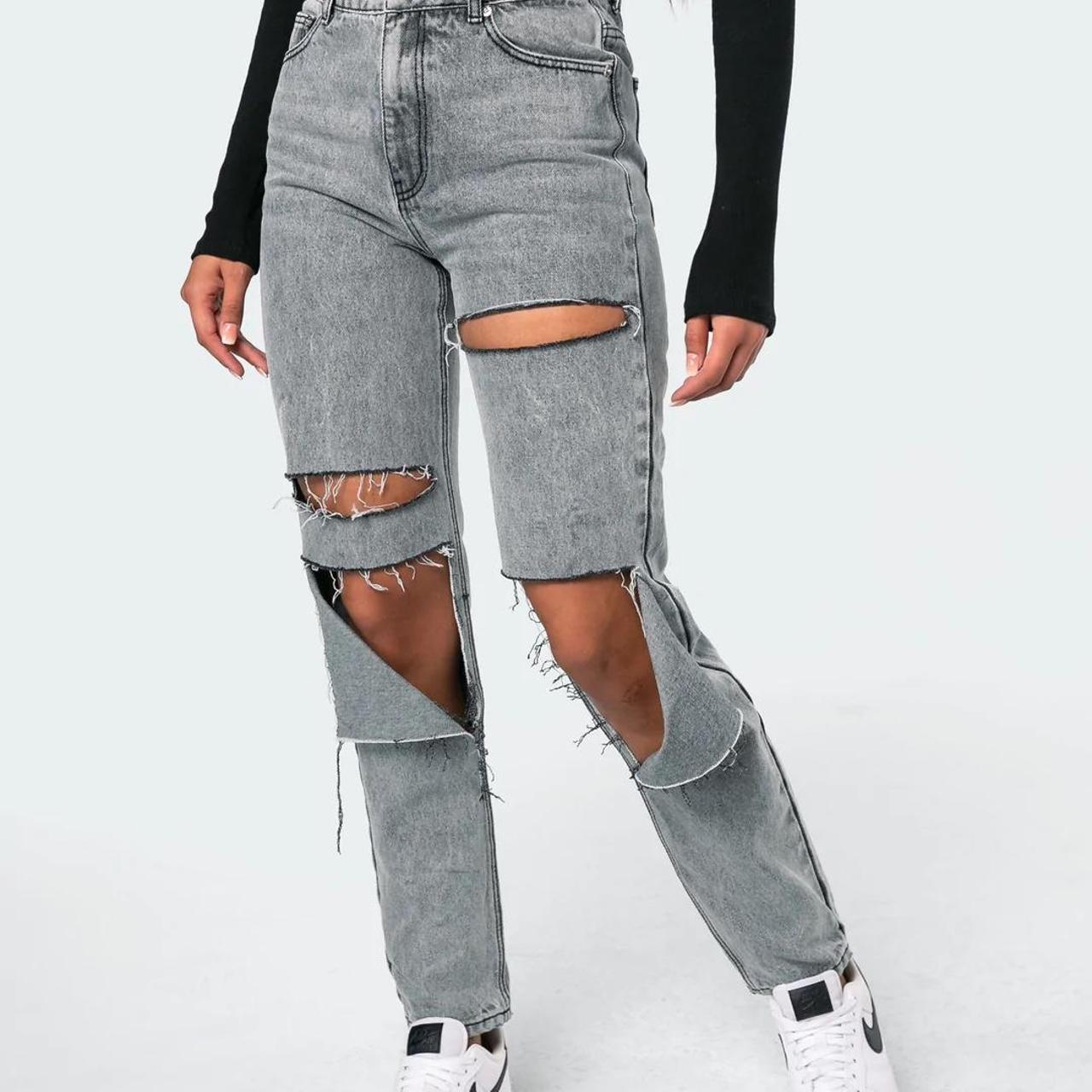 Edikted grey ripped jeans originally $68. Brand new,... - Depop