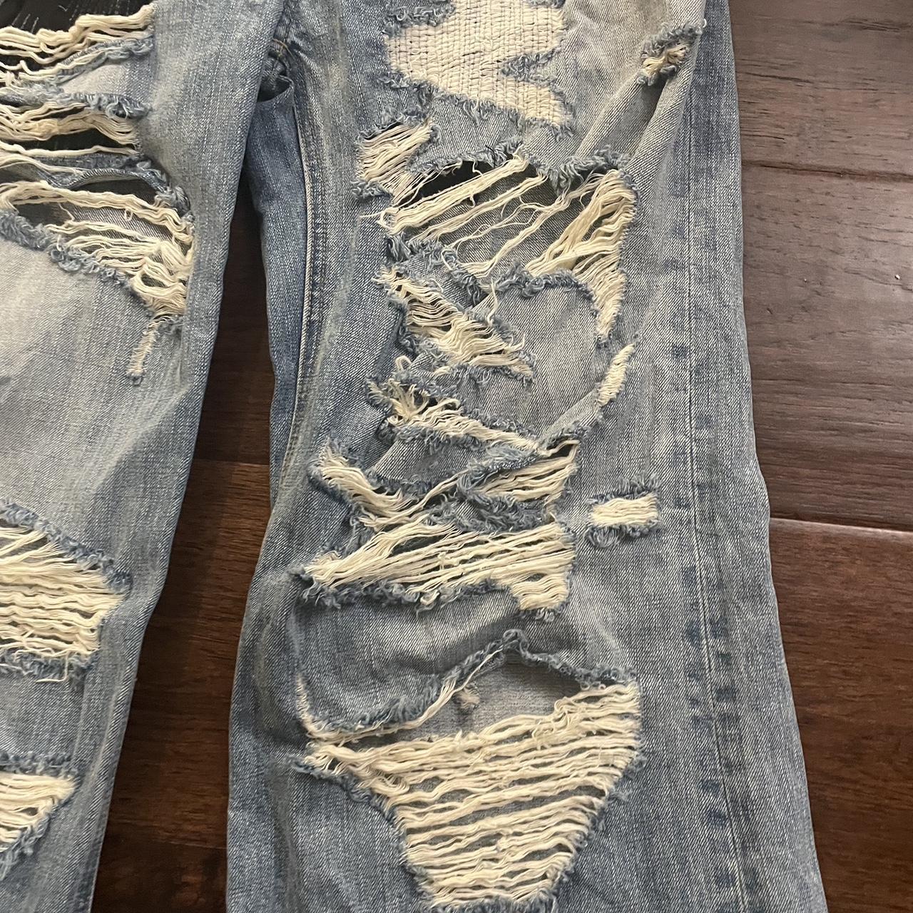 insanely fire destroyed/distressed bootcut denim... - Depop