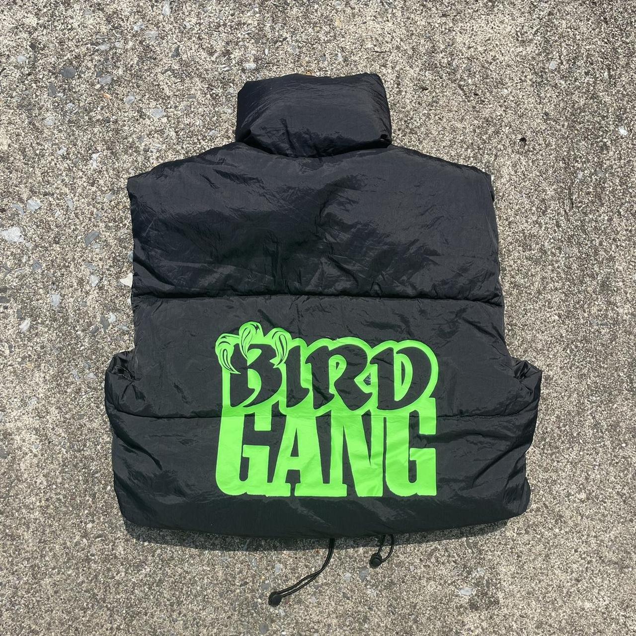 Bird Gang PHL black puffer vest XXL Design shows no... - Depop