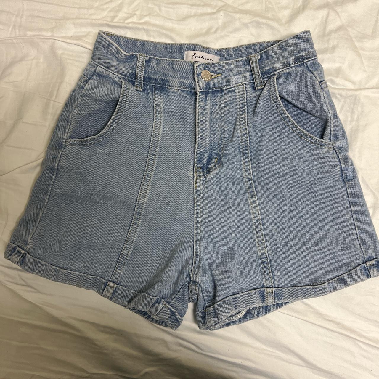 medium denim high waisted jean shorts / jorts fit... - Depop