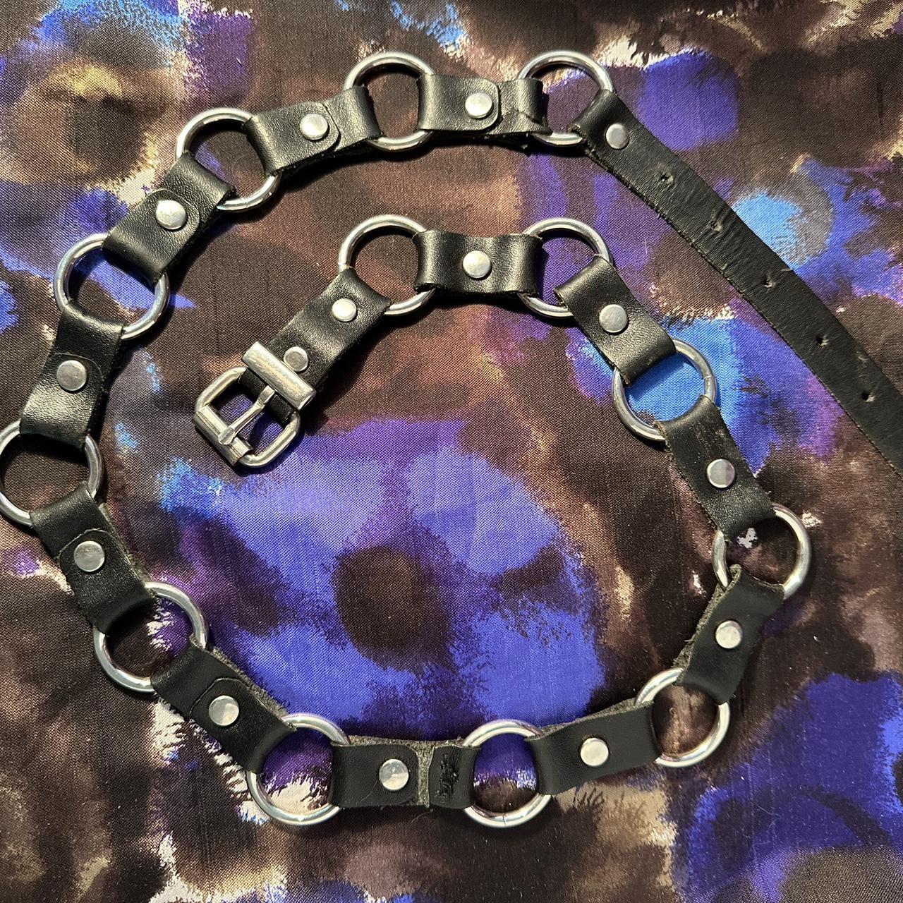 Linked leather and hoops belt. 33-39” adjustable... - Depop