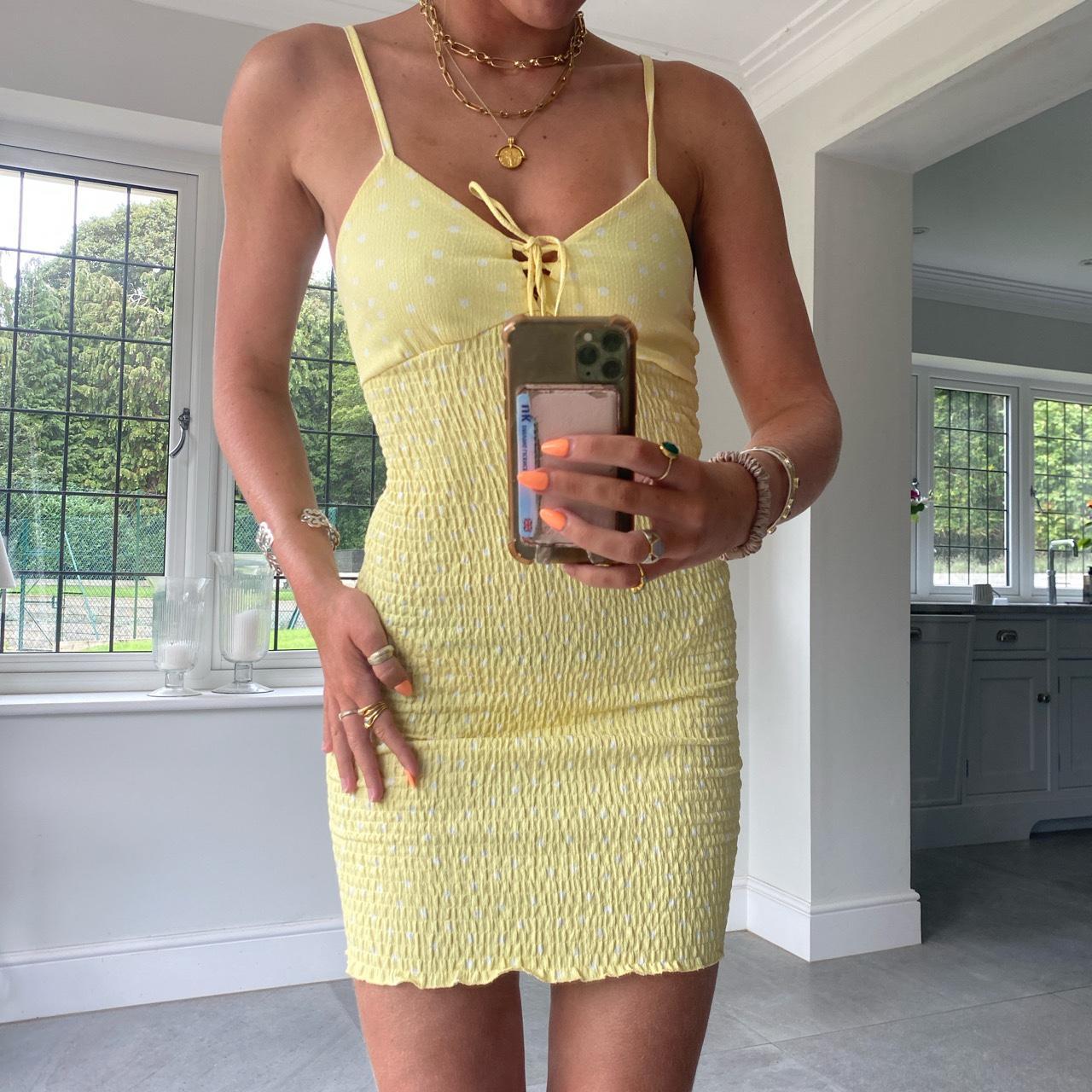 The cutest yellow ruched bodycon dress Perfect to... - Depop