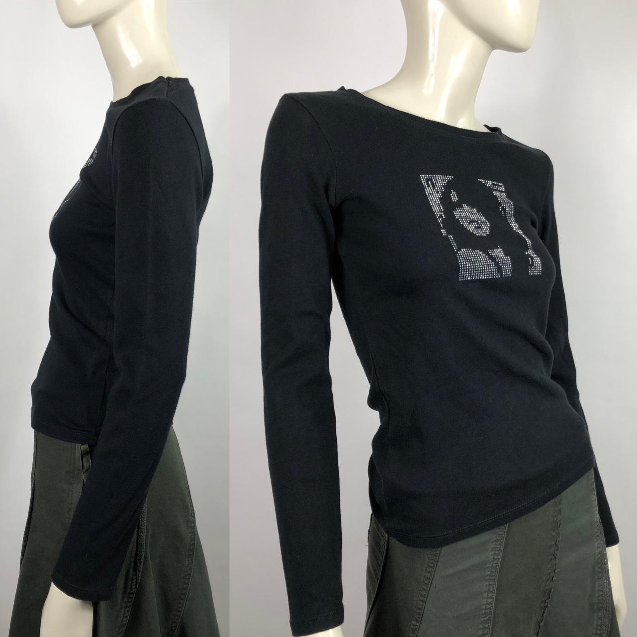 00s rhinestone top 2000s black longsleeve top.... - Depop