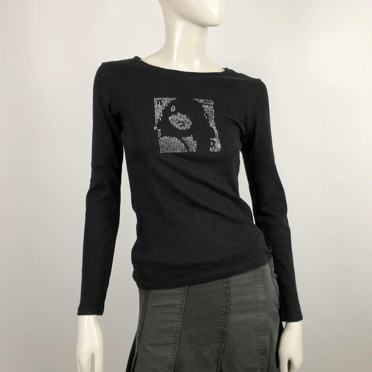 00s rhinestone top 2000s black longsleeve top.... - Depop