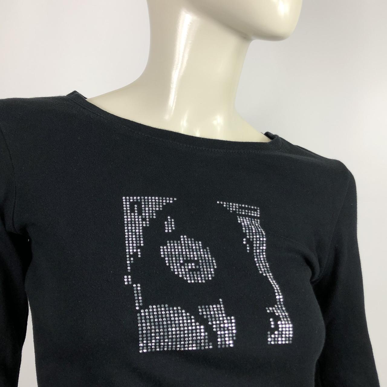 00s rhinestone top 2000s black longsleeve top.... - Depop