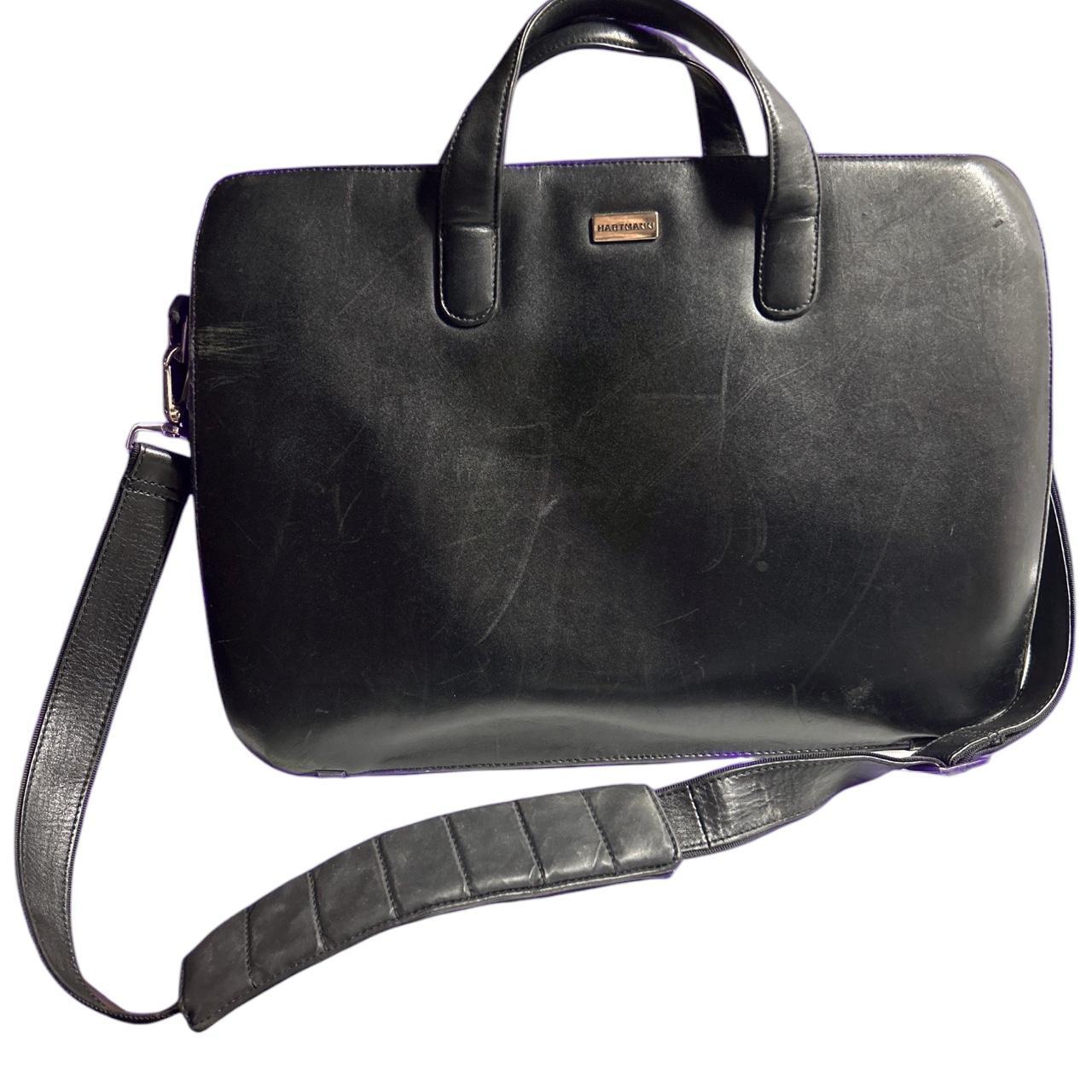 Hartmann black leather laptop bag with adjustable... - Depop