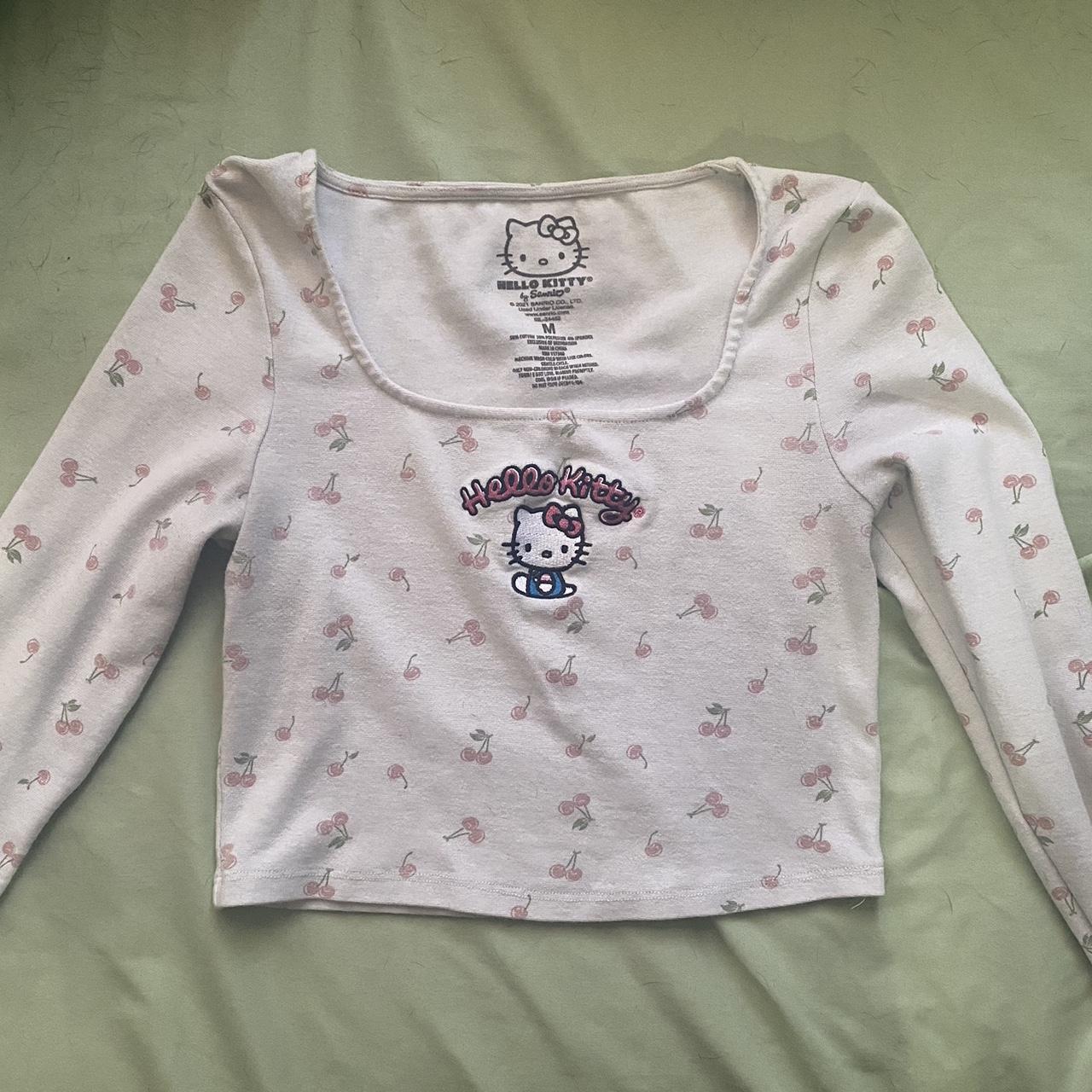 Hello Kitty Women's White and Pink Crop-top | Depop