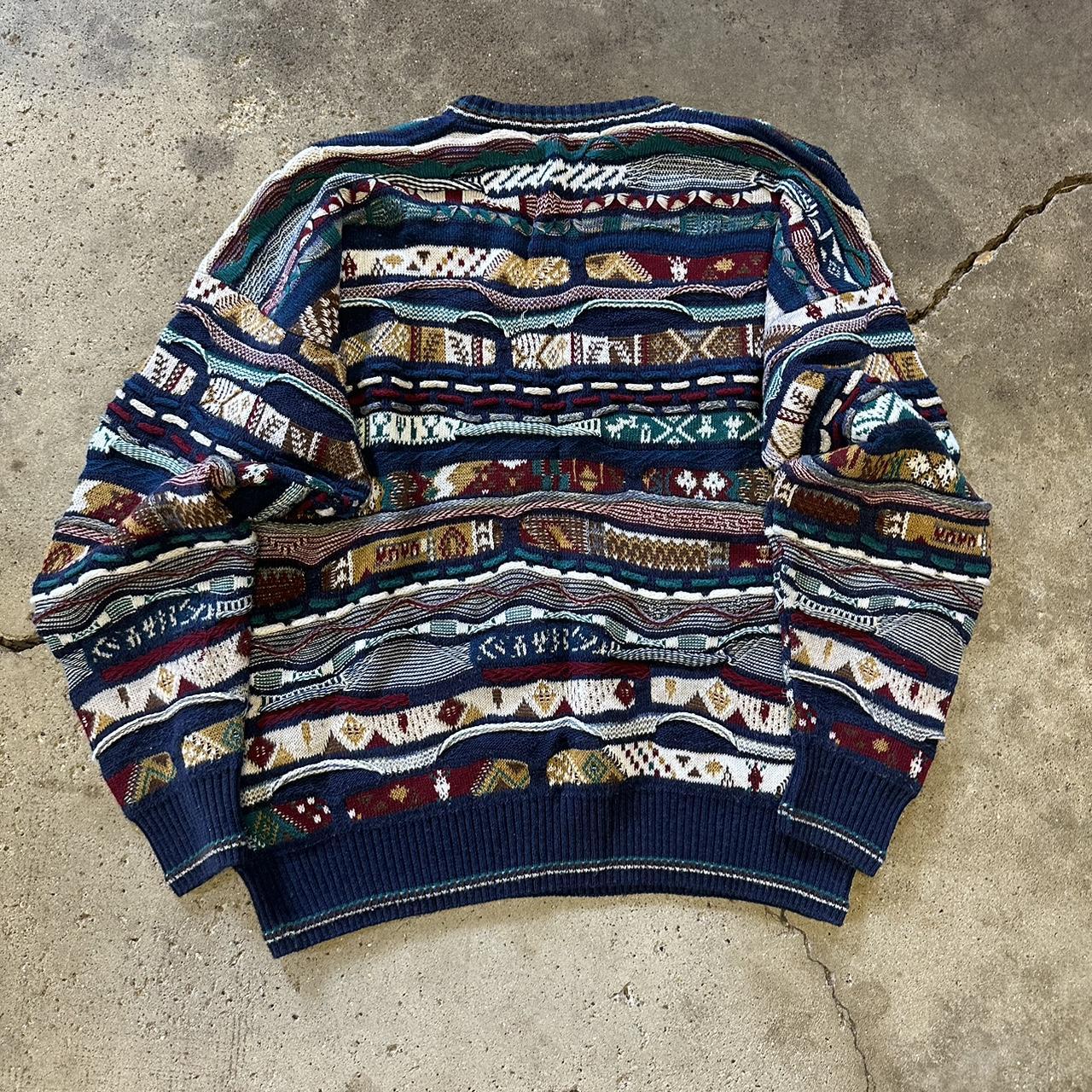 Vintage 90s Chunky coogi style multicolor pattern... - Depop