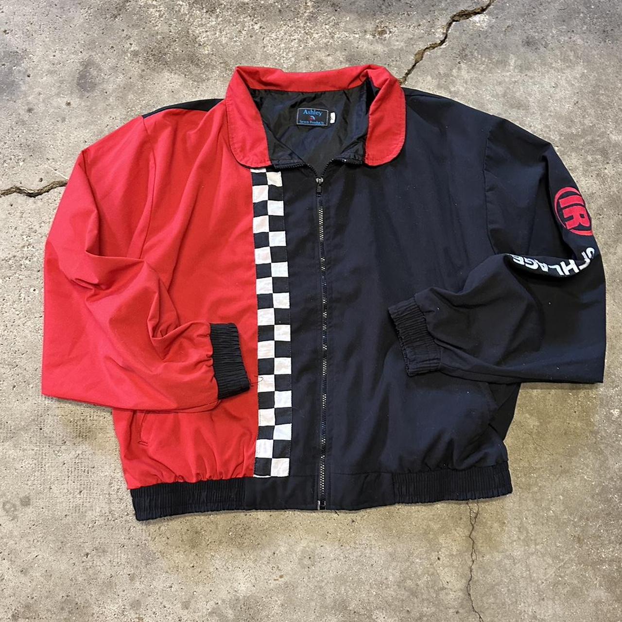Vintage 80s 90s checkered essentials racing zip up... - Depop