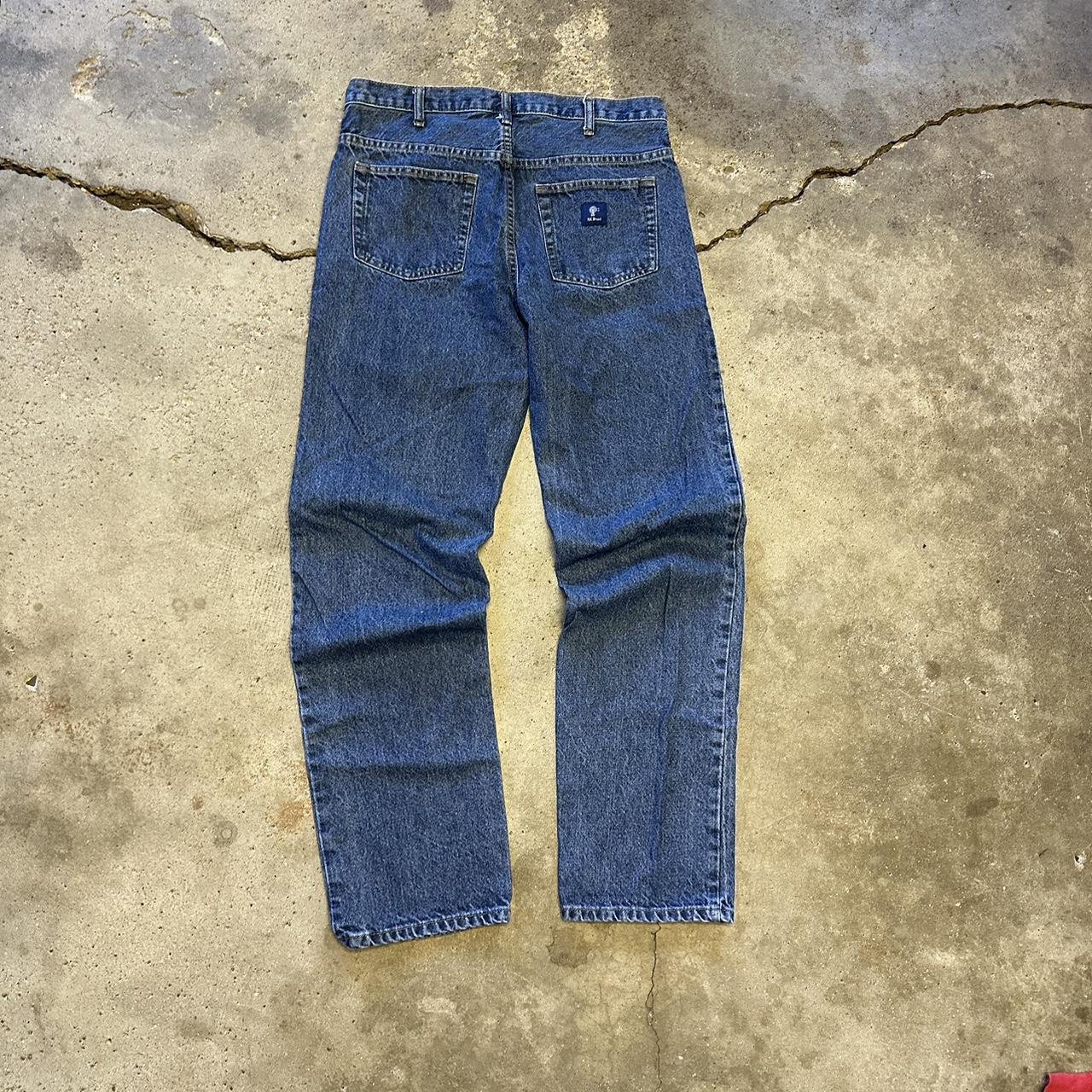 Vintage 90s denim blue jeans earthtone wide leg... - Depop