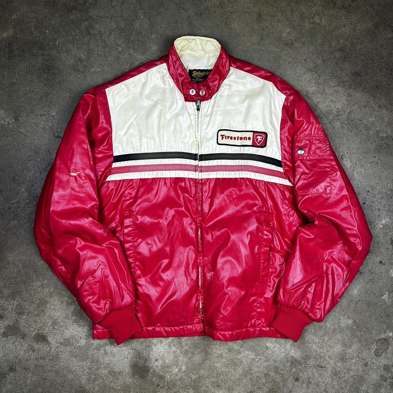 Vintage 70s Swingster Firestone Racing Puffer Jacket... - Depop